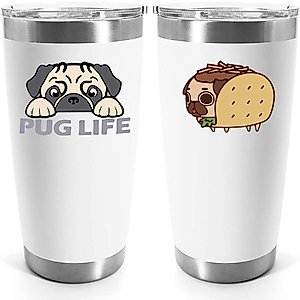 Aigang Funny Tumbler Pug Gift for Pug Lovers Friends Family Coworkers Kids Birthday Father's Day Puppy Coffee Cup 20oz Stainless Steel Travel Mug Thermal Water Bottle for Hot & Cold Drinks
