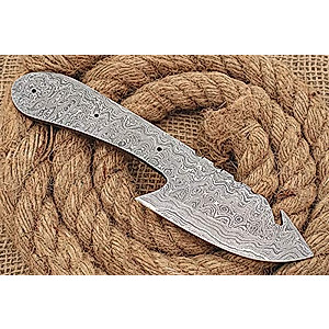 8 inches long hand forged spear point gut hook skinning knife blade, knife making supplies, Damascus steel blank blade Pocket knife with 3 Pin hole, 3.5 inches cutting edge, 4.25" scale space
