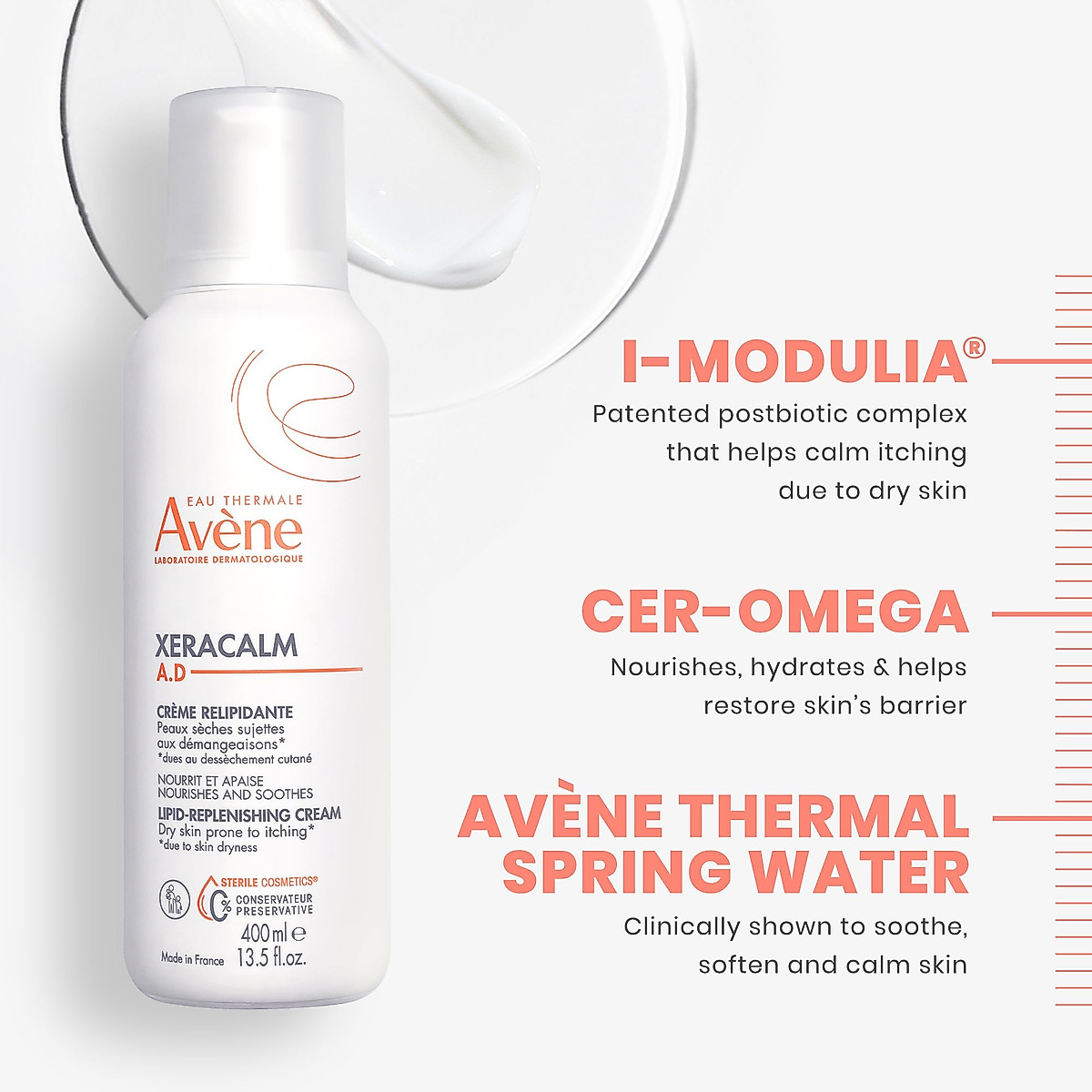 Avene XeraCalm A.D Lipid-Replenishing Cream, Atopic Dermatitis, Eczema-Prone, No Preservatives, Fragrance-Free, 6.7 Oz
