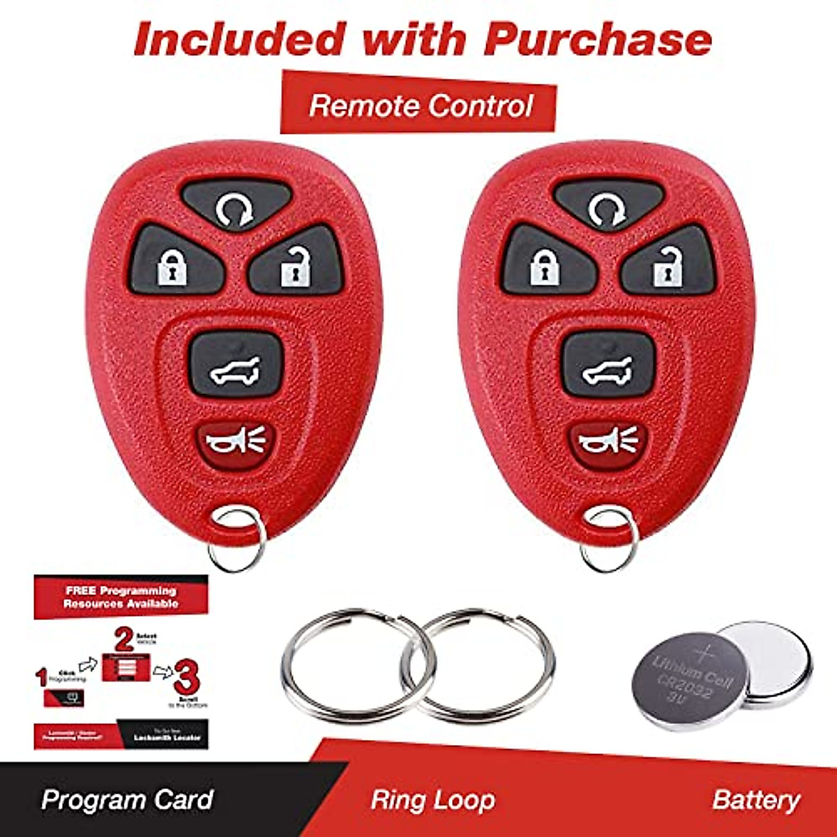 KeylessOption Keyless Entry Remote Control Car Key Fob Replacement for 15913415 -Red (Pack of 2)