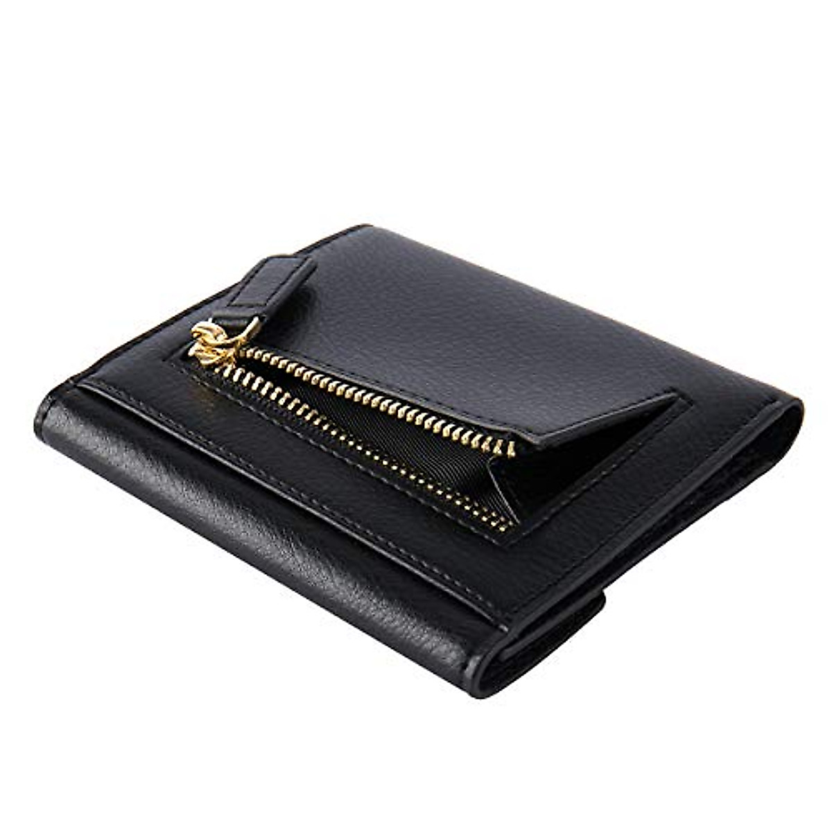 YBONNE Women's Small Compact Bifold Pocket Wallet, Made of Finest Genuine Leather (Black)