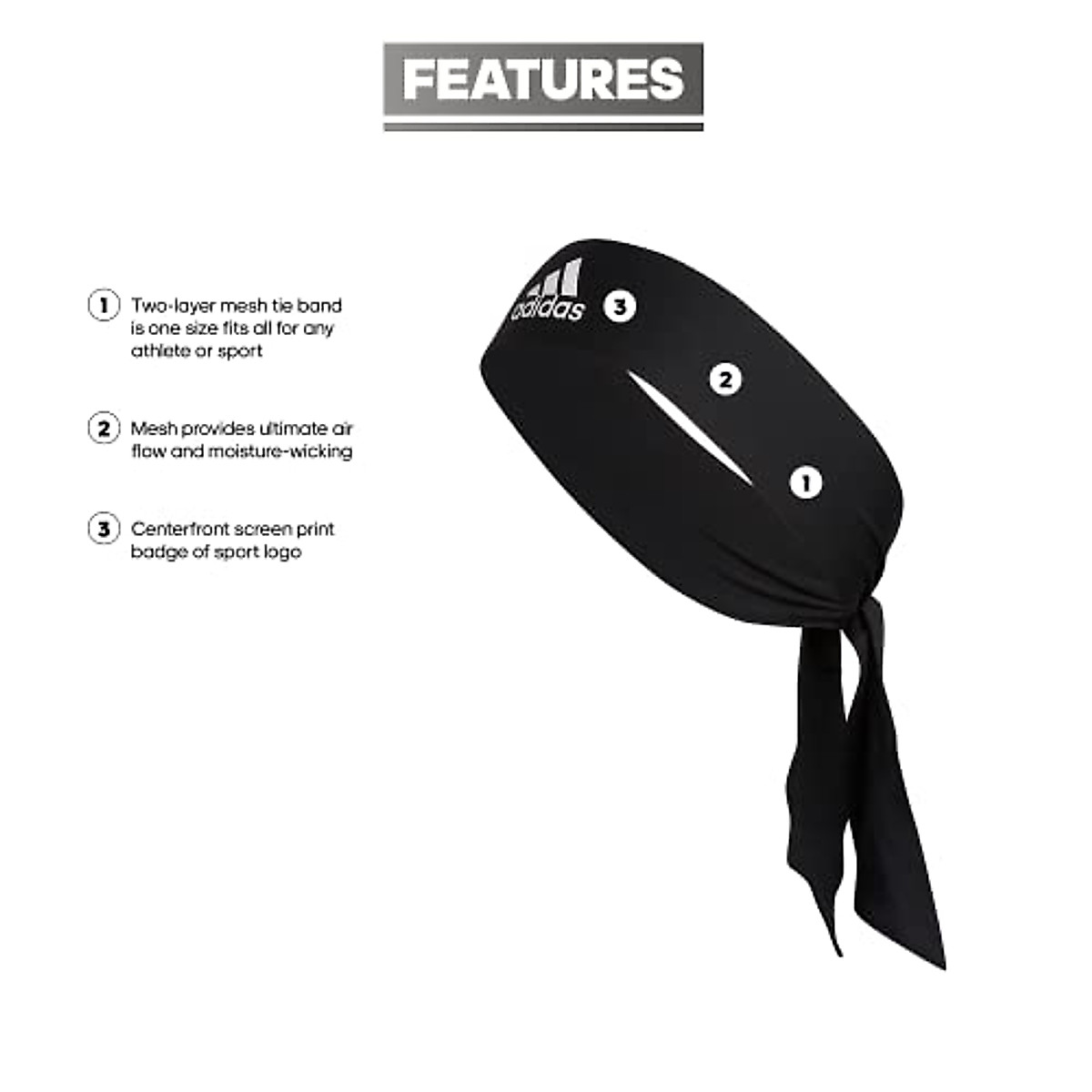 adidas Alphaskin Tie Headband, Black/White, One Size