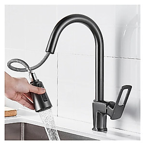 HOONWEAR Kitchen Sink Faucet Gun Gray Matching Hot and Cold Bath Mixer Tap Modern 360° Rotation Pull Down Spout Mixer Tap Faucet, CF001