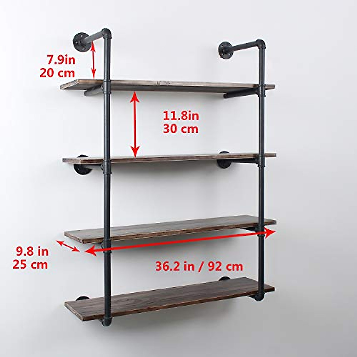 Weven 36" Industrial Pipe Bookshelf Wall Mounted,4 Tier Rustic Floating Shelves,Farmhouse Kitchen Bar Shelving,Home Decor Book Shelves,DIY Bookcase,Hanging Wall Shelves,Black