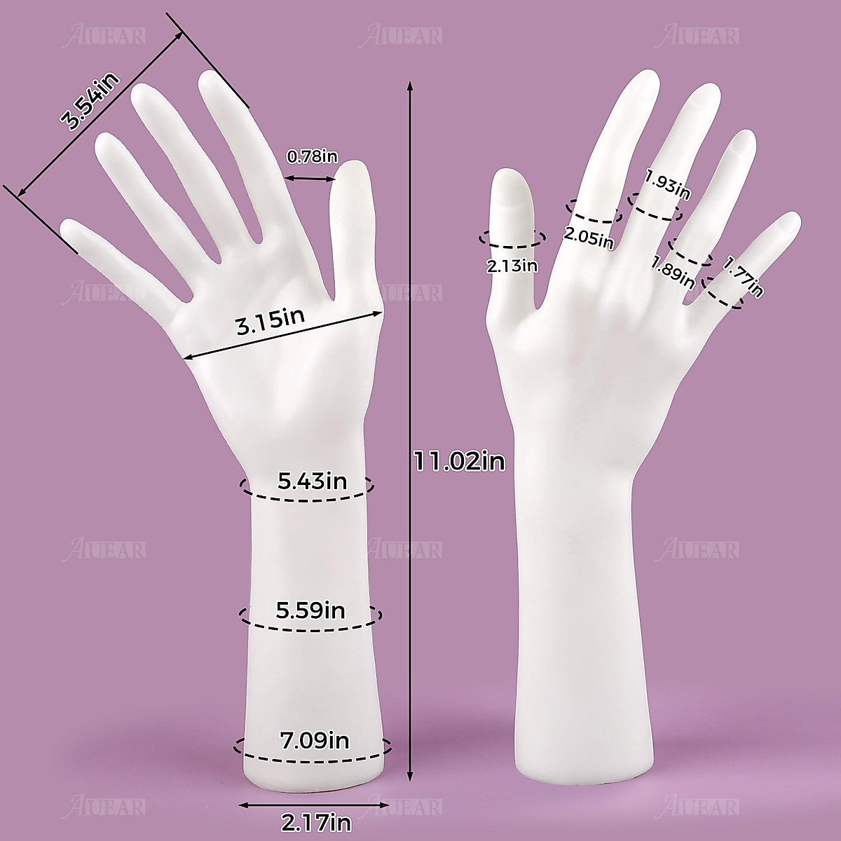 AUEAR, Female Mannequin Hand Display for Jewelry Holder Bracelet Necklace Ring Stand (White, 11"x7.3", 1 Pack)
