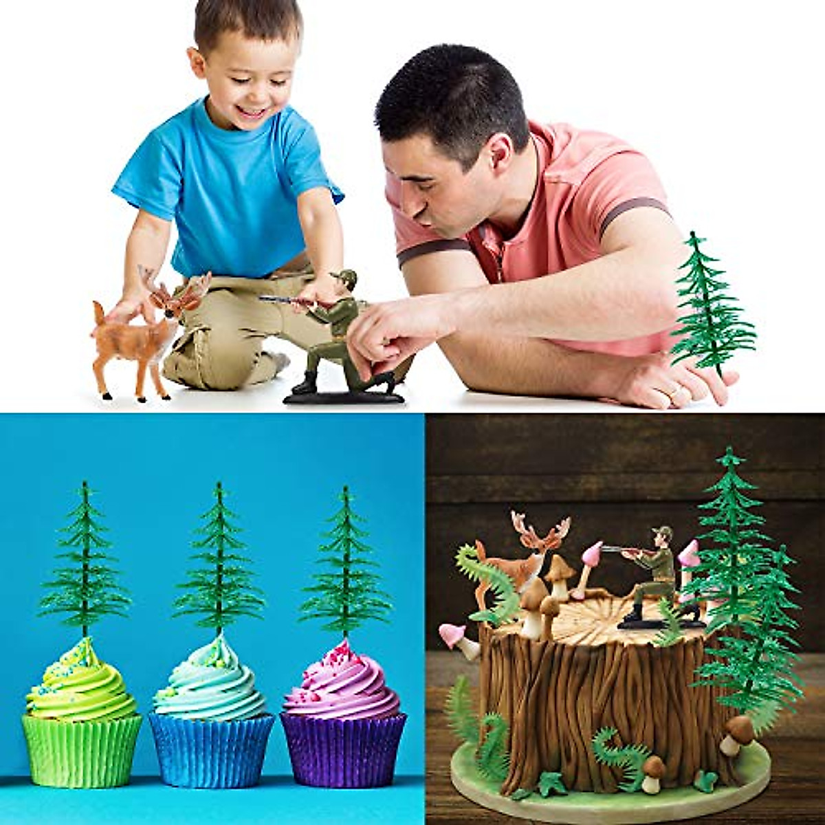 17 Pieces Deer Hunting Cake Topper Christmas Tree Cake Decorations Deer Hunting Theme Cake Topper for Birthday Party Deer Hunting Halloween Supplies