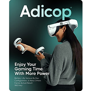 Adicop Elite Strap with Battery for Oculus Quest 2, 5300mAh Extend 4hrs Playtime,Fast Charging VR Power,Counter Balance&Adjustable Head Strap for Enhanced Support and Comfort in VR