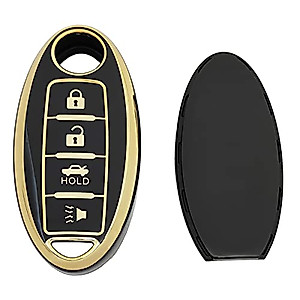 vurbemes 360 Degree Soft TPU Protector Key Fob Cover Case Compatible with 2013-2019 Nissan Altima Sentra 2014-2016 Infiniti QX60 2013 Infiniti JX35 m35 Key Fob 4 Buttons (Black)