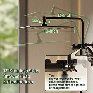 Kurpot Double Shower Heads with Handheld Spray Combo, 10" Stainless Steel Rain Shower Head with Handheld, 3+3 Shower Mode, 13" Adjustable Shower Extension Arm and 59" Long Shower Hose, Matte Black