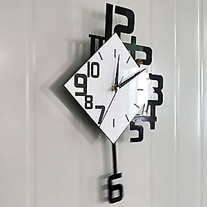 The Geeky Days Large Numbers Pendulum Clock Black and White Modern Design Irregular Numerals Decorative Fashion Silent Quartz Wall Watch with Swinging Number