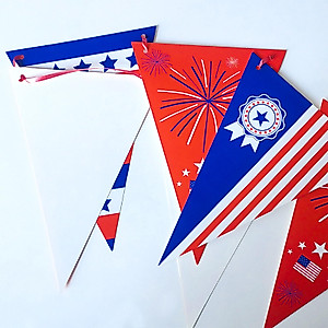 Yzurbu Red White & Blue Decorations, 3 Pack Tinsel Foil Fringe Backdrop Curtains and 2 Pack USA Flag Triangle Pennant Banner for 4th of July, Memorial Day, Labor Day, Patriotic Party