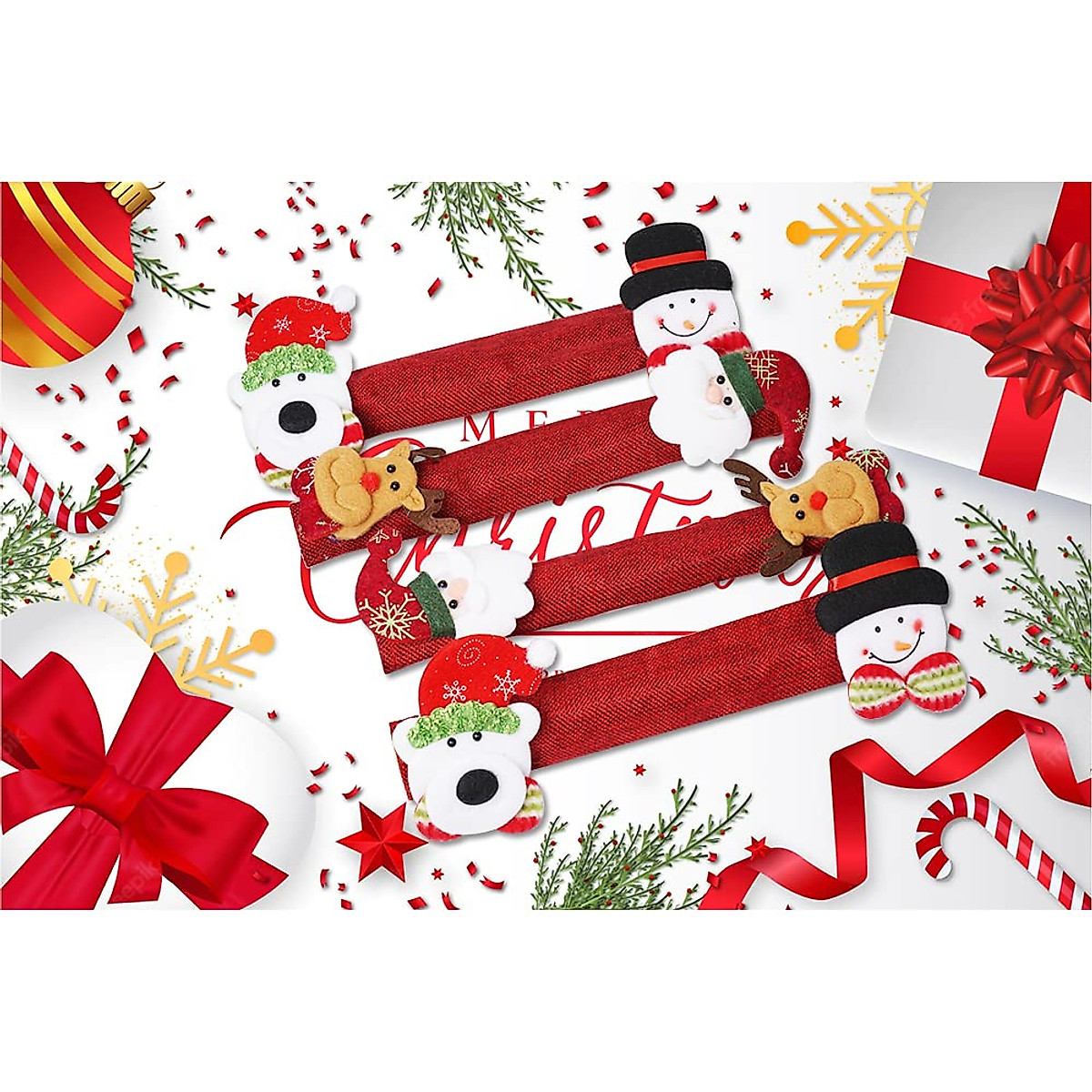Christmas Fridge Handle Covers Santa Refrigerator Door Handle Cover Kitchen Appliance Oven Door Handle Xmas Decor for Christmas Decorations Red