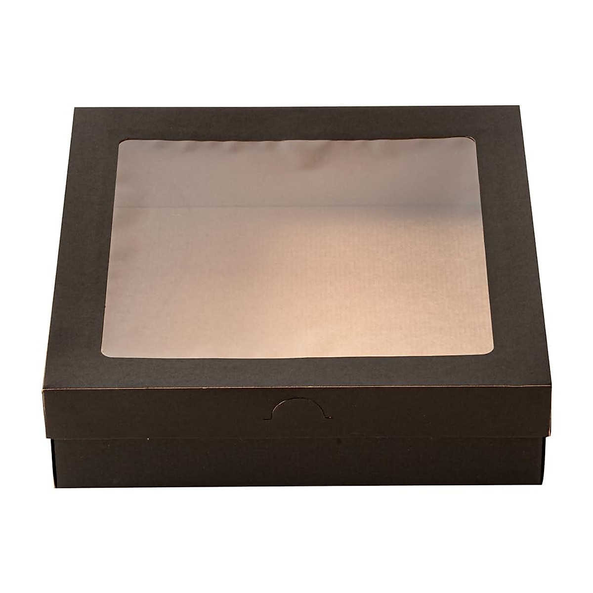 Restaurantware Cater Tek 9 x 9 x 2.4 Inch Baked Goods Boxes 10 Greaseproof Pastry Boxes - Window Lids Insert Tab Lock Black Paper Catering Boxes Easy Assembly For Charcuterie Or Cupcakes
