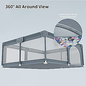 Baby Playpen, Large Play Pens for Babies and Toddlers, Portable Play Yard for Baby Fence Play Area Playyards, Indoor & Outdoor Kids Activity Center with Soft Breathable Mesh (Dark Gray, 59” × 71”)