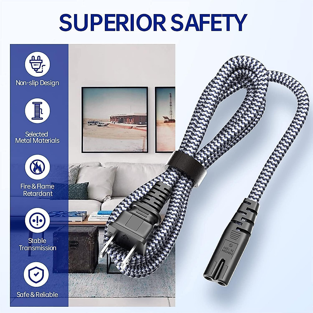 Power Cord,RIKSOIN Short 2 Prong Power Cable 1.64ft/0.5m AC Power Cable 7A 125V 18AWG Electric Adapter Cables 2 Pin Replacement Cable for PS5,PS4,PS3,Game Console,Printer,Monitor, Speaker,HDTV