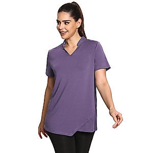 MISS FORTUNE Women's Polo Shirts, Golf V-Neck Workout Tops, Moisture Wicking Ladies Golf Shirt Loose Fit for Tennis Yoga