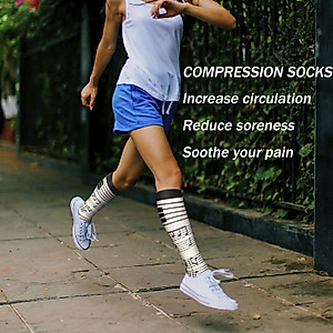 CTHH 7 Pairs Compression Socks for Women & Men Circulation Support Knee High Socks (08 White/Black/Grey/Piano, Small-Medium)