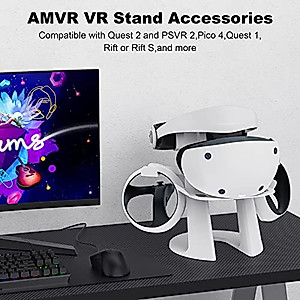AMVR VR Stand for Quest 2, VR Headset and Touch Controllers Display Holder for Quest 2, PSVR 2, Quest, Rift, Rift S or Valve Index (White, Just VR Stand)