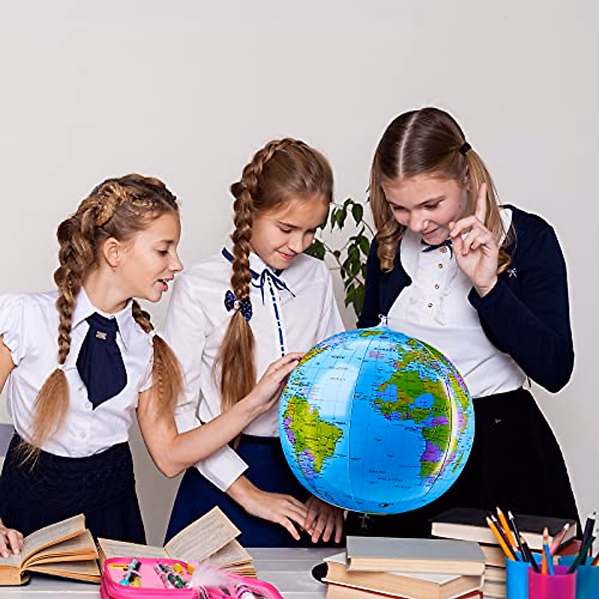 Globe Beach Ball Blow Up World Globe Inflatable Globe Beach Ball Earth Beach Ball Topographic Map Globes PVC Giant Globe Beach Ball for Kids School Classroom Geography Party Supplies (6 Pieces)