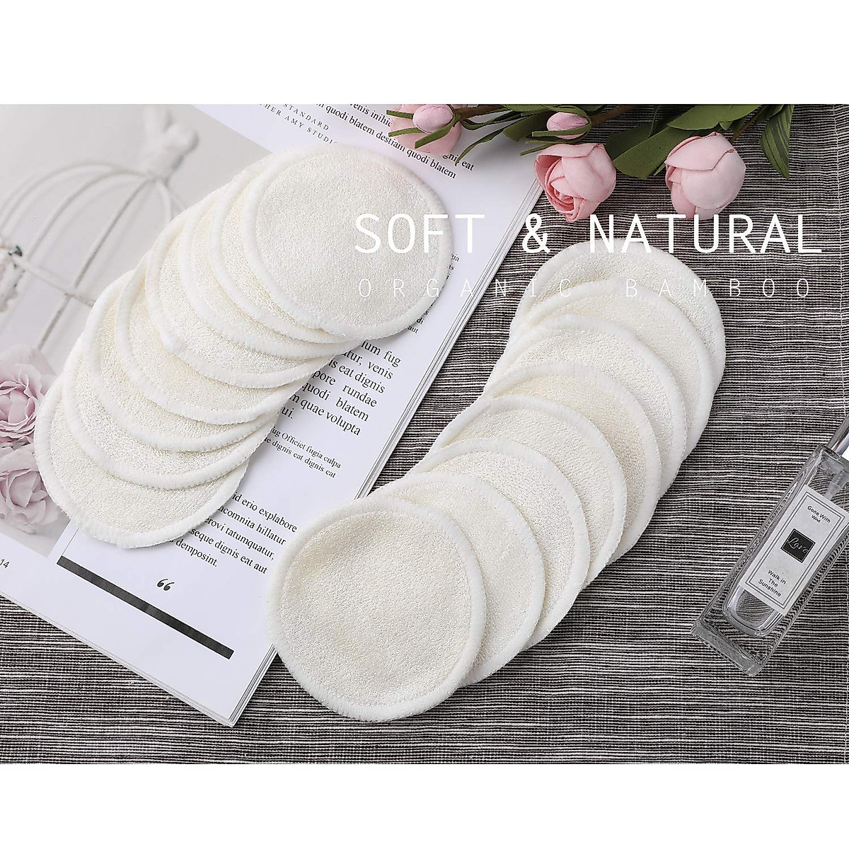 PHOGARY Reusable Cotton Rounds(16 Pack),3.15 inch Organic Cotton Pads, Bamboo Makeup Remover Pads (16 Pack) with Laundry Bag, Washable Facial Cleansing Cloths for Eye Makeup Remove Face Wipe