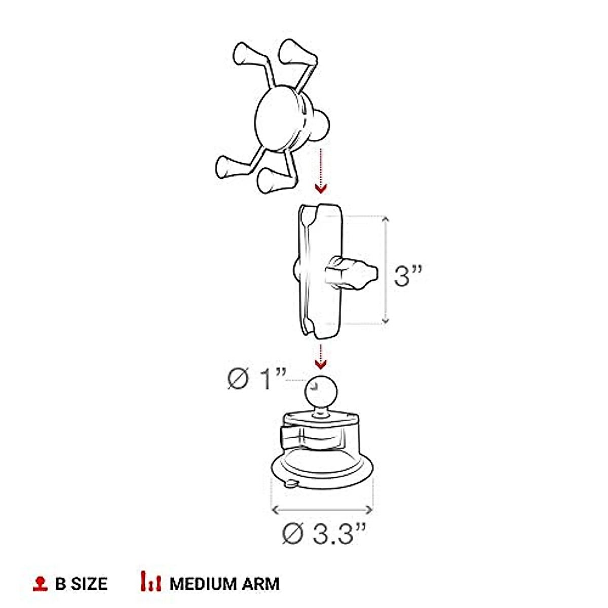 RAM Mounts X-Grip Phone Mount with Twist-Lock Suction Cup Base RAP-B-166-UN7U with Medium Arm for Vehicle Windshields
