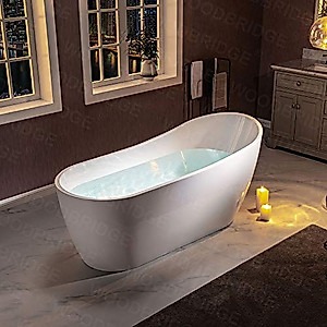 WOODBRIDGE 67"Freestanding White Acylic Soaking Bathtub with White Pillow,Drain and Overflow in Brushed Gold,BTA1508 -BG-Drain &O+ Pillow