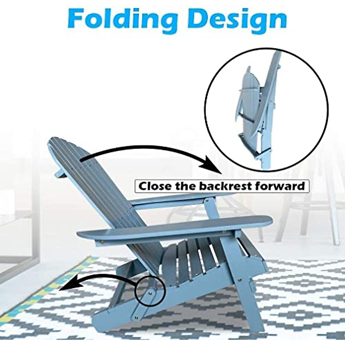 Folding Adirondack Chair Outdoor Patio Chairs with Arms Lounger Chair for Garden Porch Deck Backyard Fire Pit Solid Wooden Weather Resistant Lawn Chairs Wooden Accent Furniture Outdoor Seating