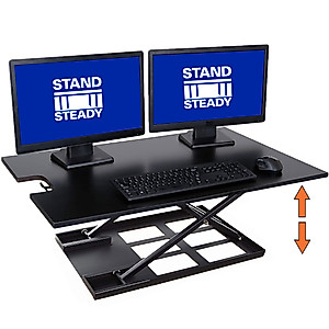 Stand Steady X-Elite Pro XL, Ergonomic Adjustable Height Standing Desk Converter, Extra Large Sit to Stand Laptop Desk Riser, Easily Fits 2 Computer Monitors (Black, 36 x 16)