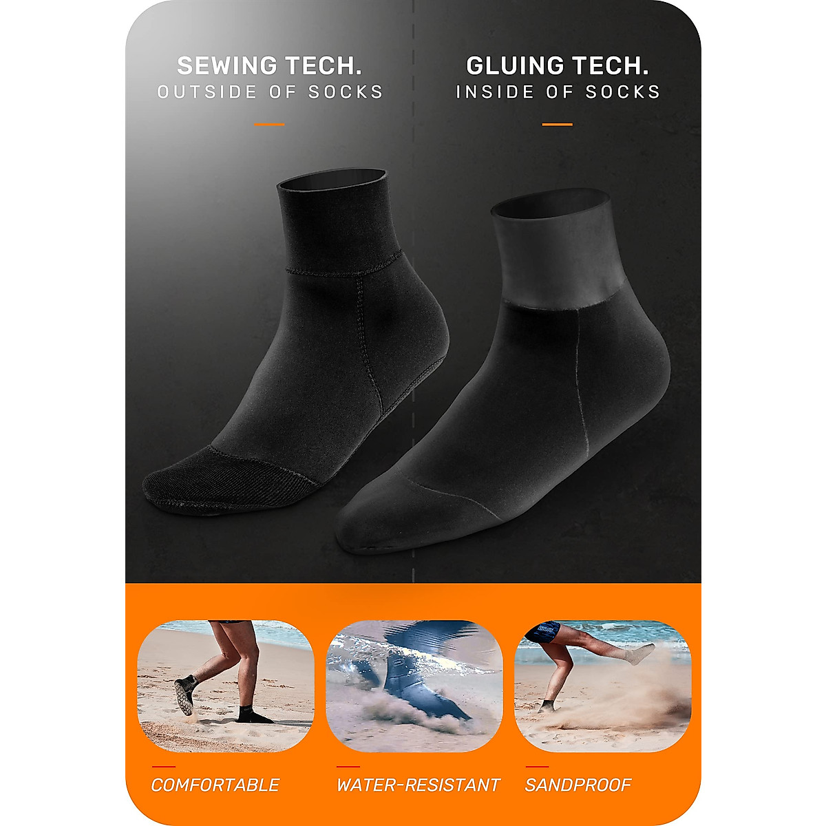 CAPAS 2mm Neoprene Socks, Beach Volleyball Sand Proof Socks, Wetsuit Diving Socks Keep Warm for Men Women