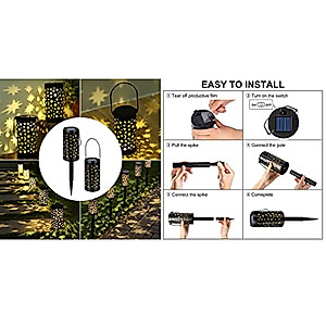 TZSSP Solar Pathway Lights Outdoor Solar Powered Garden Lights Metal Waterproof LED Path Hanging Solar Lights Star Moon Solar Landscape Lights Outdoor for Walkway, Garden, Patio, Lawn, Yard，6 Packs