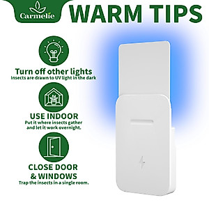 Carmelie Indoor Fly Trap, Flying Insect Traps Indoor for Home, Plug-in Fruit Fly Traps with UV Attractant Night Light Dimmable Mode, for Fruit Flies Bug Mosquito Pest, White(2 Device+10 Glue Cards)