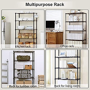 5 Tier Wire Shelving Unit Rack NSF Heavy Duty Height Adjustable Storage Shelf Metal Shelving with Wheels/Feet Levelers Garage Rack Kitchen Rack Office Rack Commercial Shelving - Black - 30x14x60