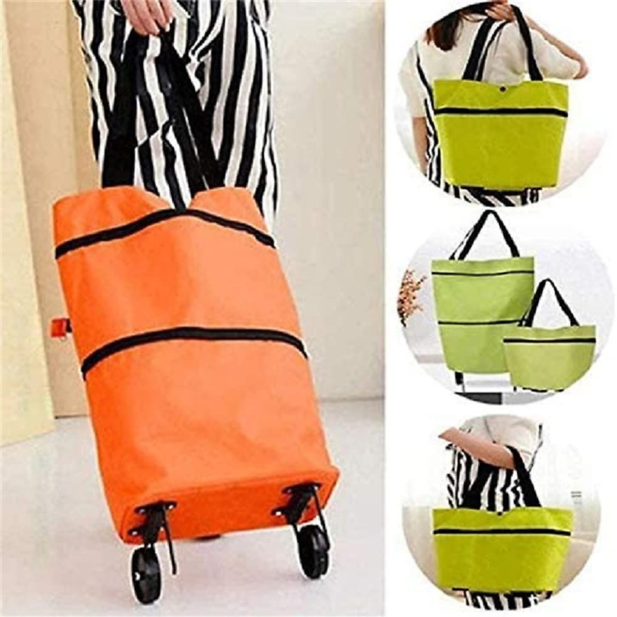 Foldable Shopping cart with Wheels for Grocery Collapsible Shopping Bags Removable Bag Bigger Waterproof Shopping Bag