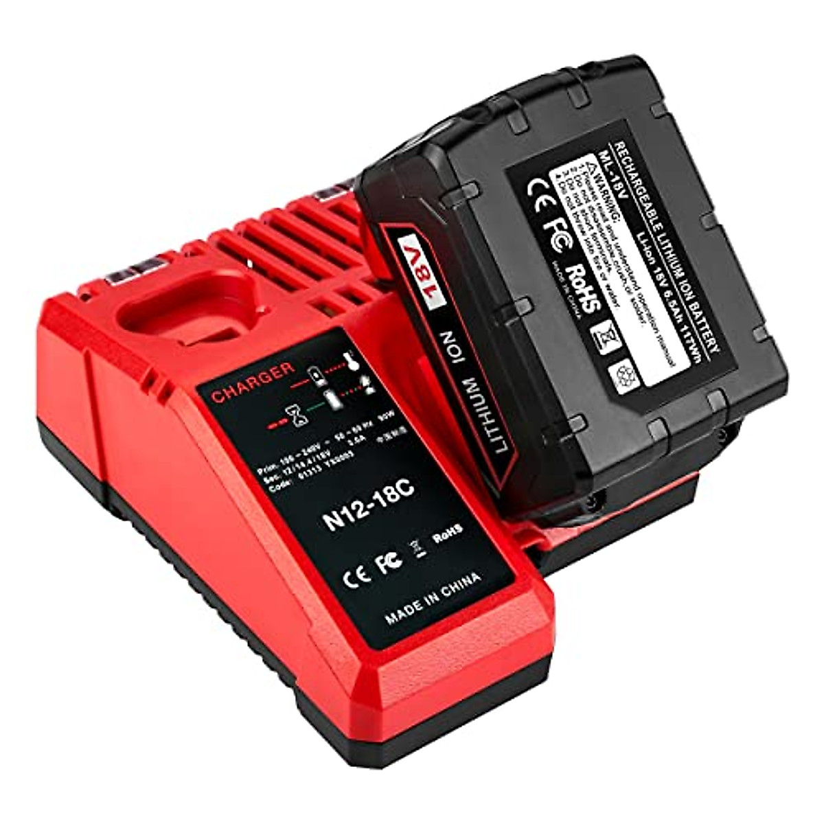 2Pack 6500mAh 48-59-1850 Replacement 18V Milwaukee M18 Battery 18Volt XC M18 48-11-1815 48-11-1820 48-11-1850 48-11-1860 Batteries with 48-59-1812 M12/M18 Milwaukee Battery Charger kit 48-11-2420