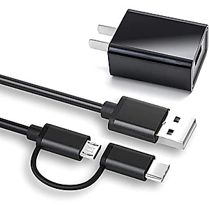 2-in-1 USB Type C & Micro Fast Wall Charger Charging Cable Cord for Consumer Cellular Avid 589, Tribit Speaker, Samsung, Lenovo M10 P10 P11 Tablet, JBL Bluetooth Speaker, Bose Earbuds,Pixel 6 pro 5 4A