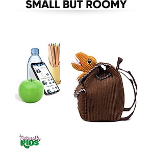 Naturally KIDS Mini Dinosaur Backpack - Very Small Toddler Backpack for Girls Boys - Dinosaur Toys for Kids 3-5 - Little Brown Backpack - Tiny T Rex