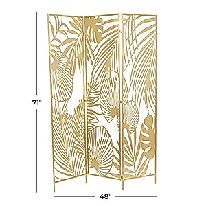 Deco 79 Metal Rectangle Room Divider Screen with Palm Leaf Patterns, 48" x 1" x 71", Gold