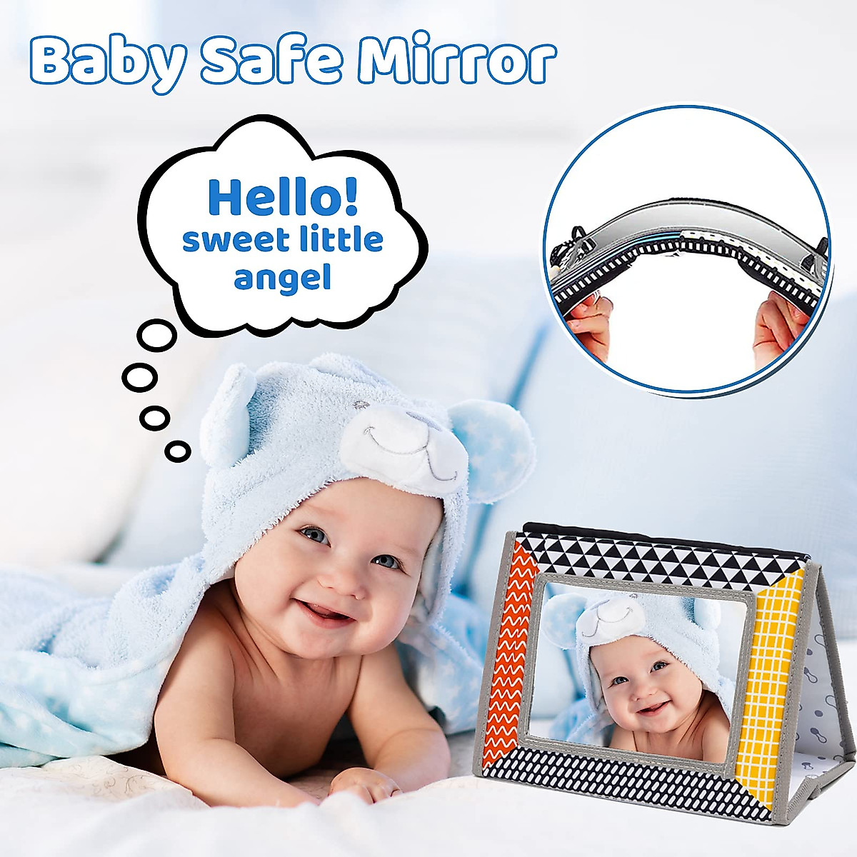 AUKZON Tummy Time Mirror Toys, Baby Toys 0 3 6 9 Months with Crinkle Book, Teethers, Black and White High Contrast Infant Toys, Montessori Sensory Toys Brain Development for Newborn