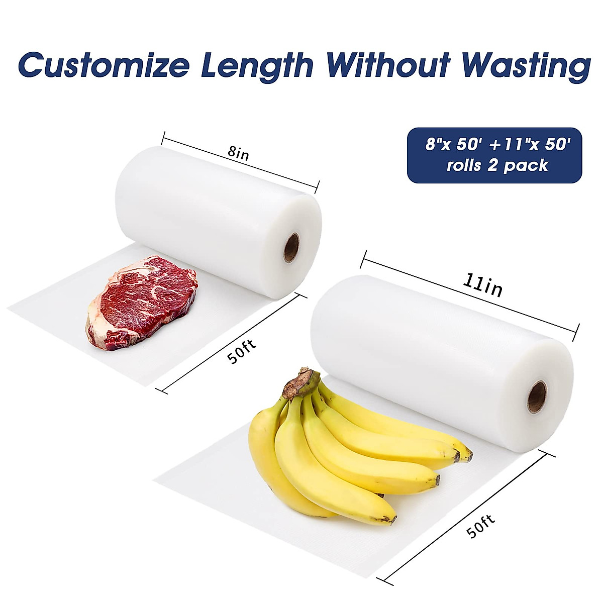 Deefre Vacuum Sealer Bags 2 Rolls 8"x50' & 11"x50' Commercial Grade Food Saver Bags for Seal a Meal, BPA Free, Heavy Duty, Great for vac Storage, Meal Prep or Sous Vide