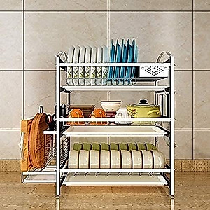 Plate Rack Dish Drainer Rack Stainless Steel with Knife Utensil Basket Removable Tray Large Space to Hold Dishes Bowls and Spoons Pan Plate Holder (Color : Silver, Size : 40.5x29x62cm)
