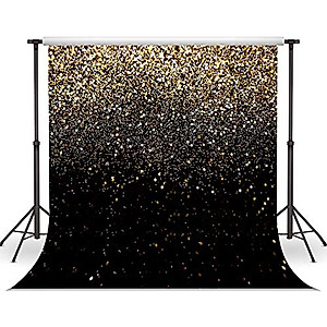 WOLADA 10x10FT Gold Backdrop Glitter Backdrop Gold Spots Bokeh Backdrop Black and Gold Backdrop Wedding Backdrop Gold Backdrop for Parties Vinyl Photography Backdrop 11176