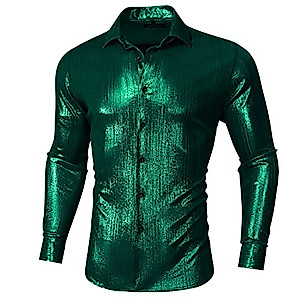 Barry.Wang Shirts for Men Fancy Long Sleeve Dress Shirt Shiny Button Sequin Regular Fitted Shirts