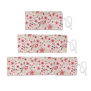 Ambesonne Cherry Blossom Roll Up Pencil Holder, Random Arrangement of Pastel Colored Blooming Sakura Flower, Painting Drawing Pencils Case for Artists Students, 72 Loops, Rose Eggshell