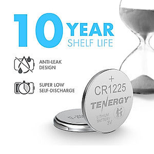 Tenergy 3 Volt Battery CR1225, Button Cell Batteries, Ideal for Thermometers, Key Fobs, Laser Pointers, Medical Devices, Calculators, and More, 5 Pack