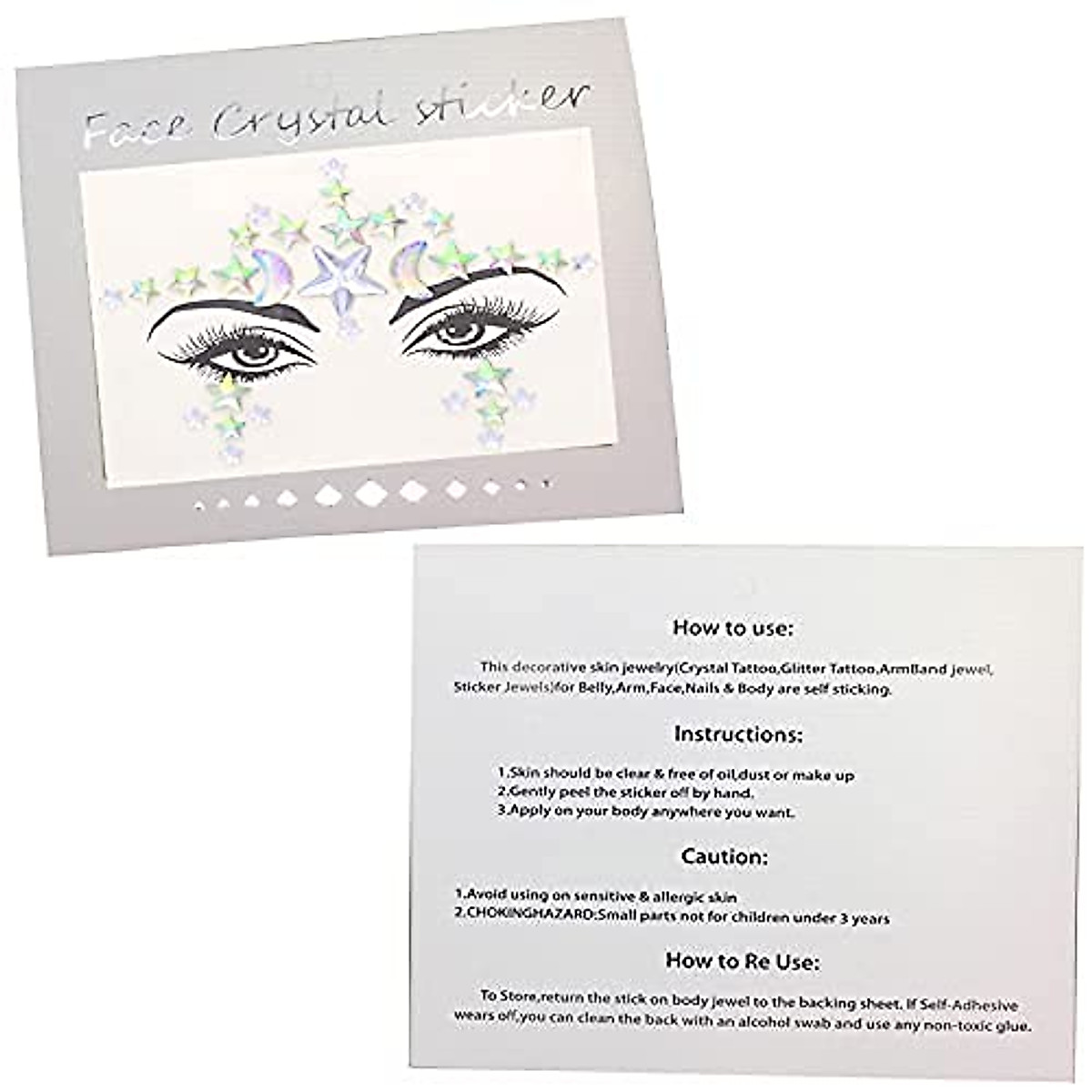 Stars Moon Face Gems Jewels Stick on Face Makeup Eyes Gems Crystal Rhinestones Sticker Gift for Women Accessories Costume Temporary Tattoos