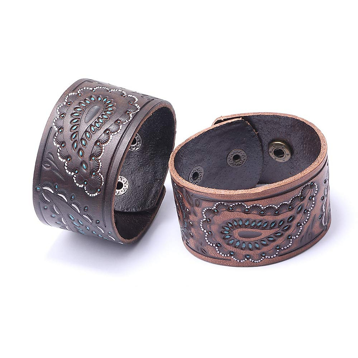 DENTRUN Retro Genuine Leather Bracelet, Adjustable Rock Punk Style Men Cuff Bracelets, Women Wide Belt Vintage Wristband Viking Hippie Jewelry, Steampunk Pirate Mens Accessories Gifts