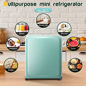 ZAFRO 1.7Cu.Ft Mini Fridge with Freezer For Bedroom,Compact Refrigerator 20 Cans,Portable Small Multifunctional Refrigerator For Skin Care,Food,Drinks,Living Room,Office And Dorm (GREEN)