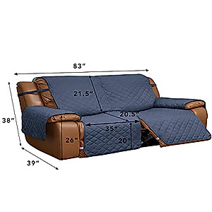 Easy-Going Recliner Sofa Cover, Reversible Couch Cover for Double Recliner, Split Sofa Cover for Each Seat, Furniture Protector with Elastic Strap for Kids, Dogs, Pets(2 Seater, Dark Blue/Light Blue)