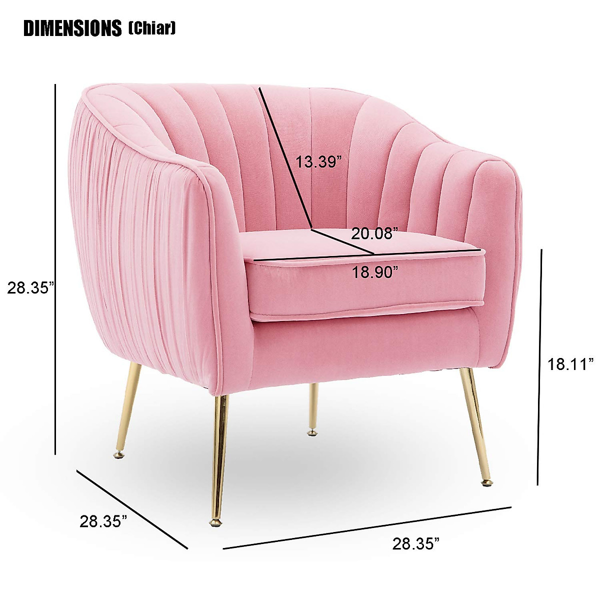 Altrobene Velvet Accent Chair, Modern Barrel Chair with Ottoman, Arm Pub Chair for Living Room/Bedroom/Nail Salon, Blush Pink, Golden Finished, Suitable for Small Spaces