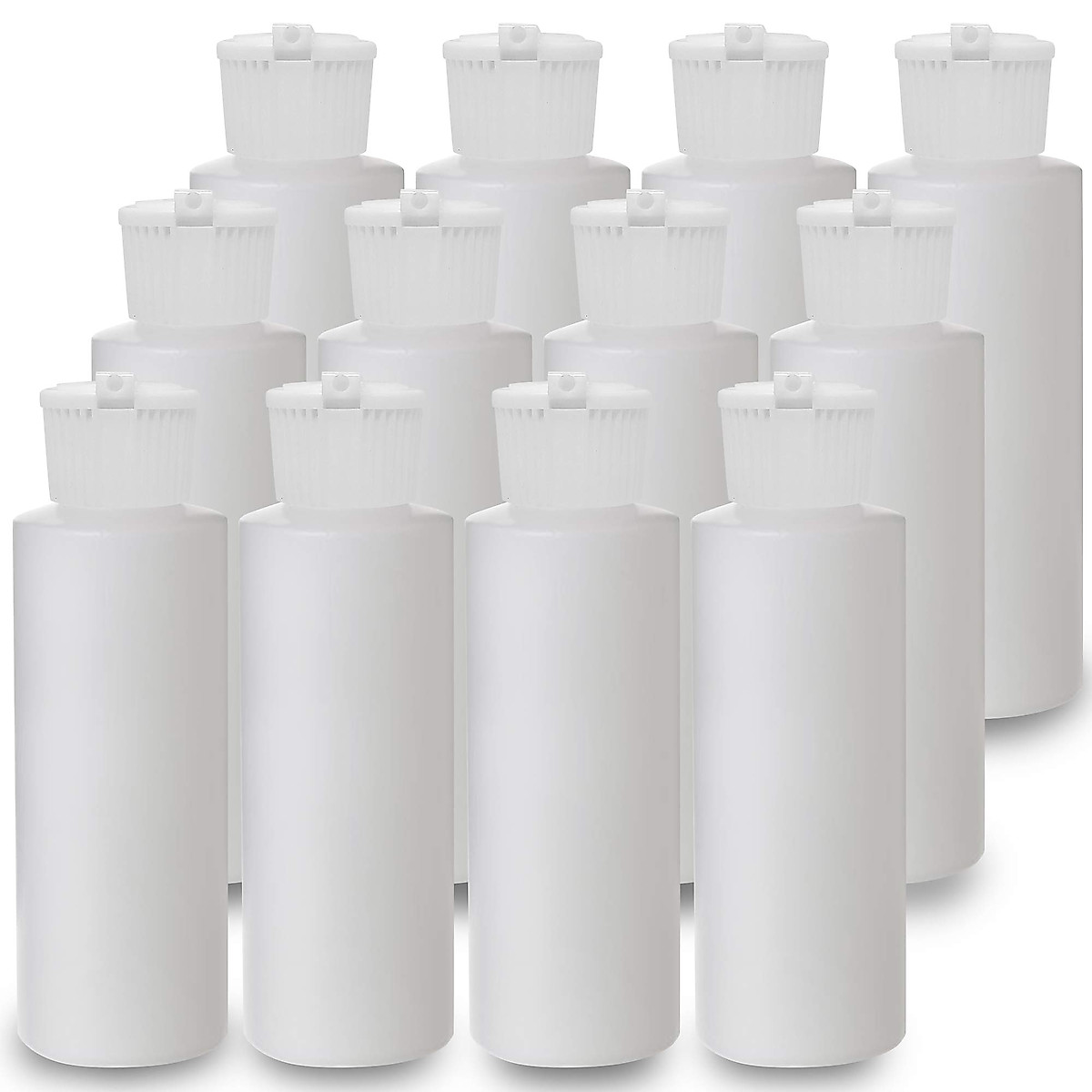 CLANRIZA Plastic Cylinder Bottles with Flip Top Pour Spout - Reusable Plastic Bottles Premium Quality - Clear Cylinder Bottles for Any Liquid Products (Pack of 12)